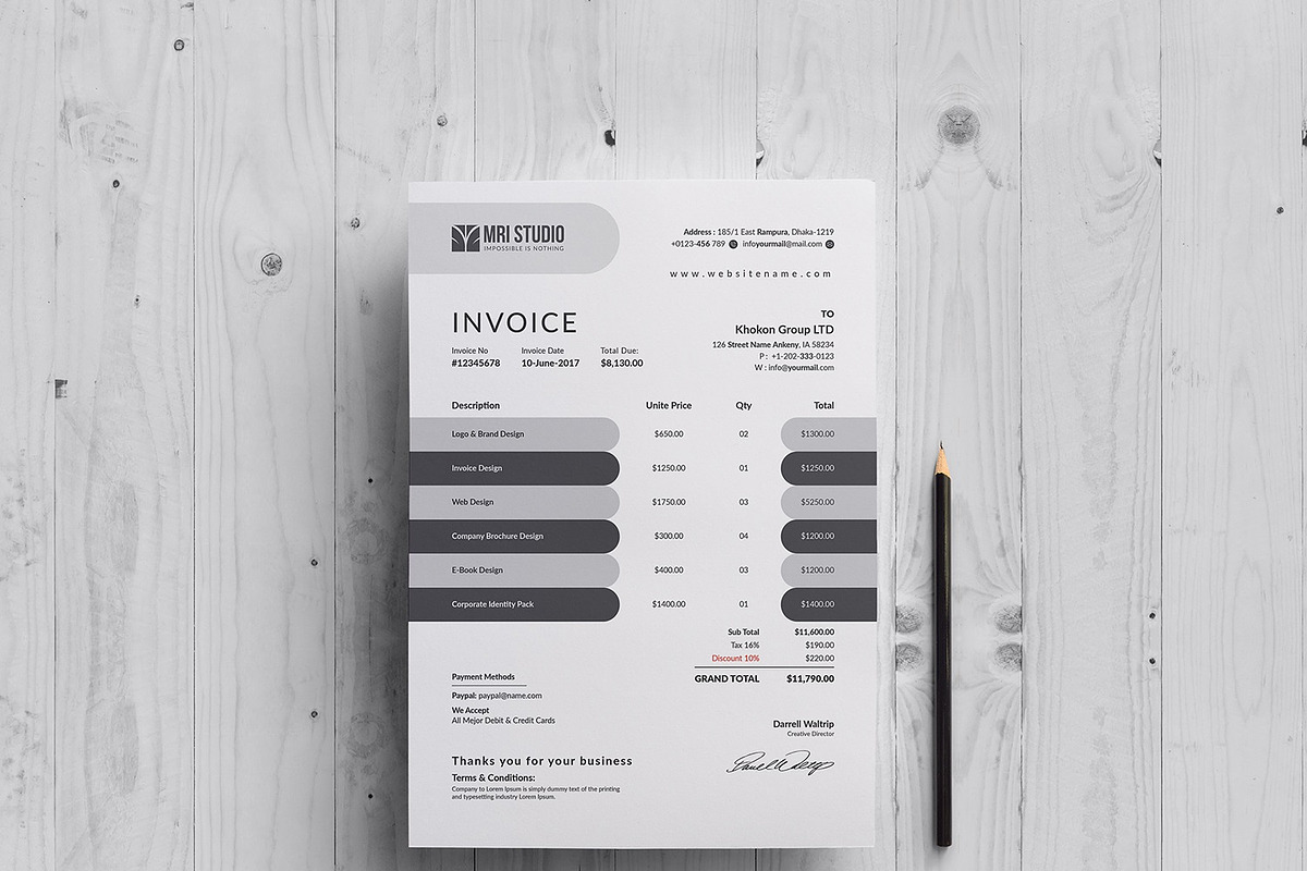 Professional Invoice Template, a Stationery Template by MRI STUDIO
