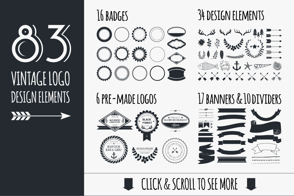 Vintage Logo Elements Bundle, a Branding & Logo Template by Favete Art
