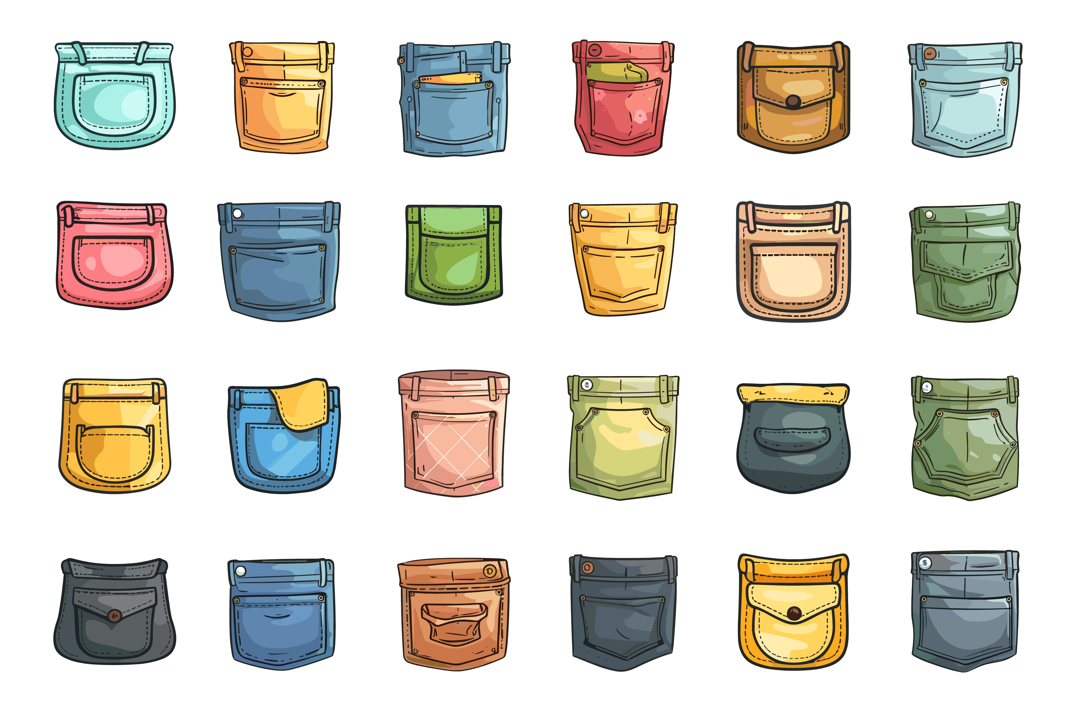 Cartoon Types of Rear Patch Pockets, an Object Illustration by LadadikArt