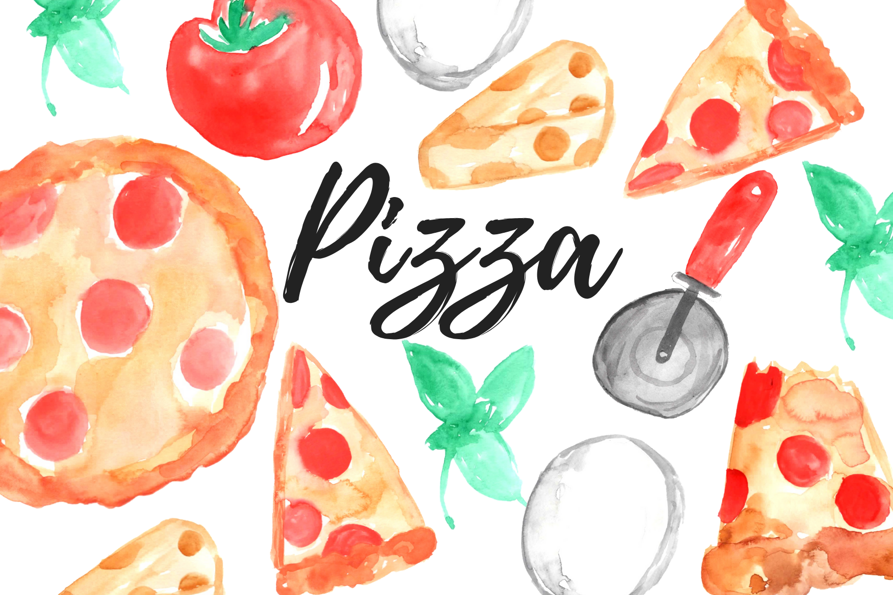 Watercolor Pizza Clipart, a Food Illustration by Writelovely
