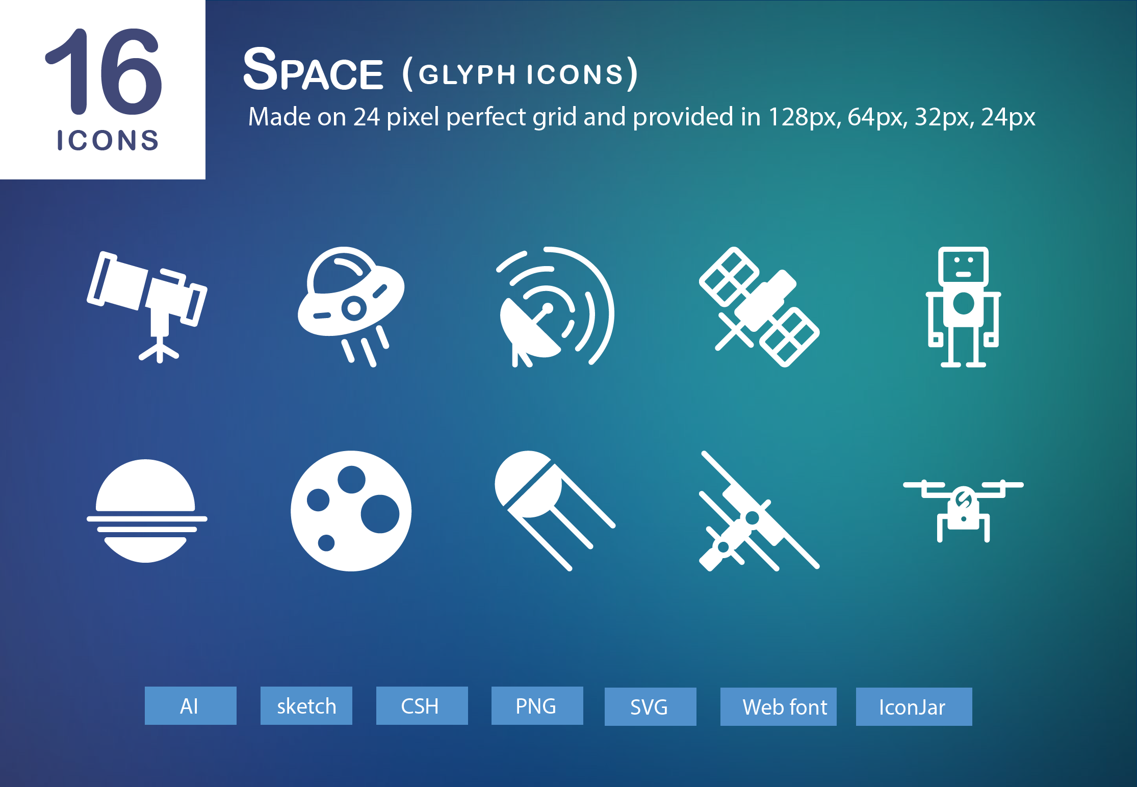 16 Space Glyph Icons, an Icon by Vectopus.com | Creative Market