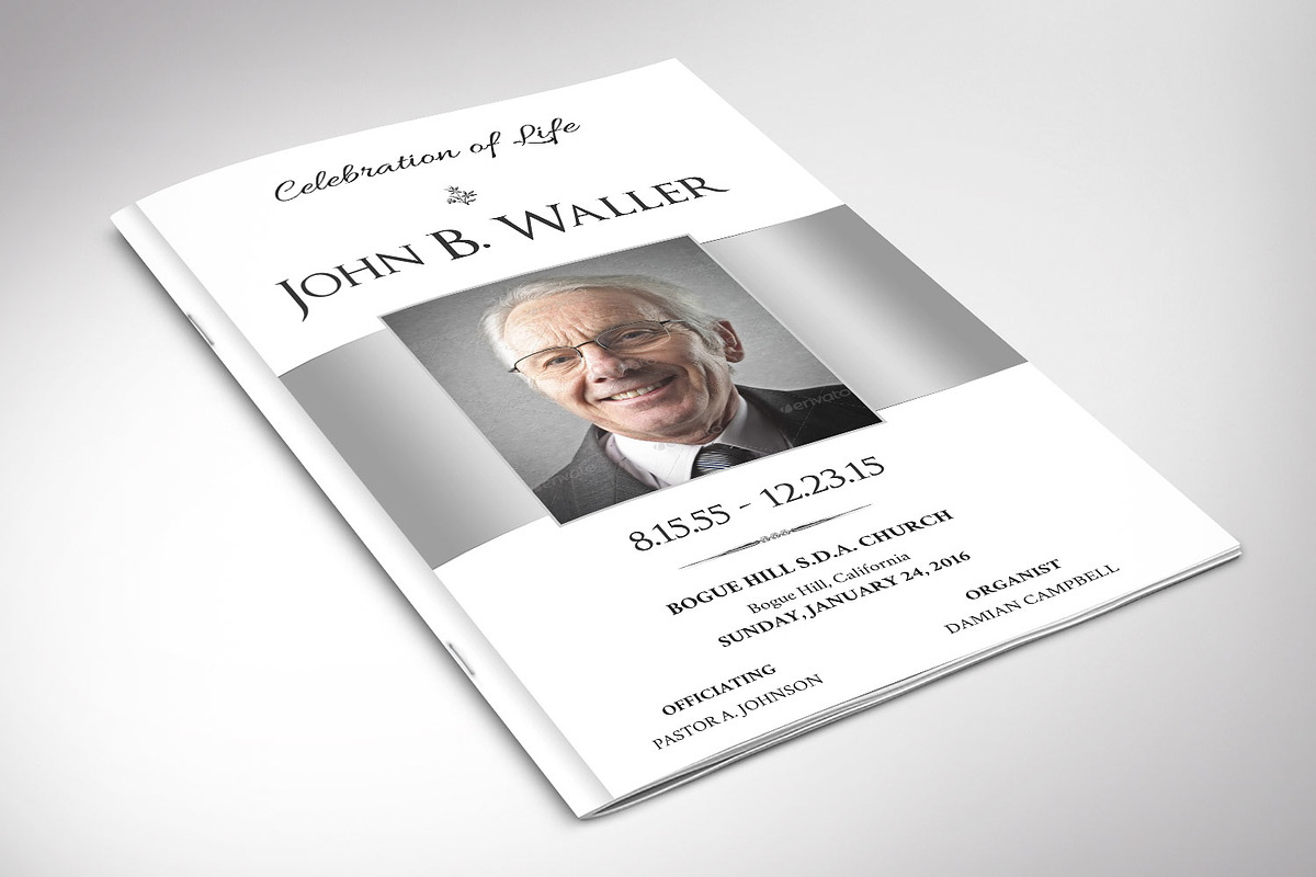 White Silver Funeral Program Word