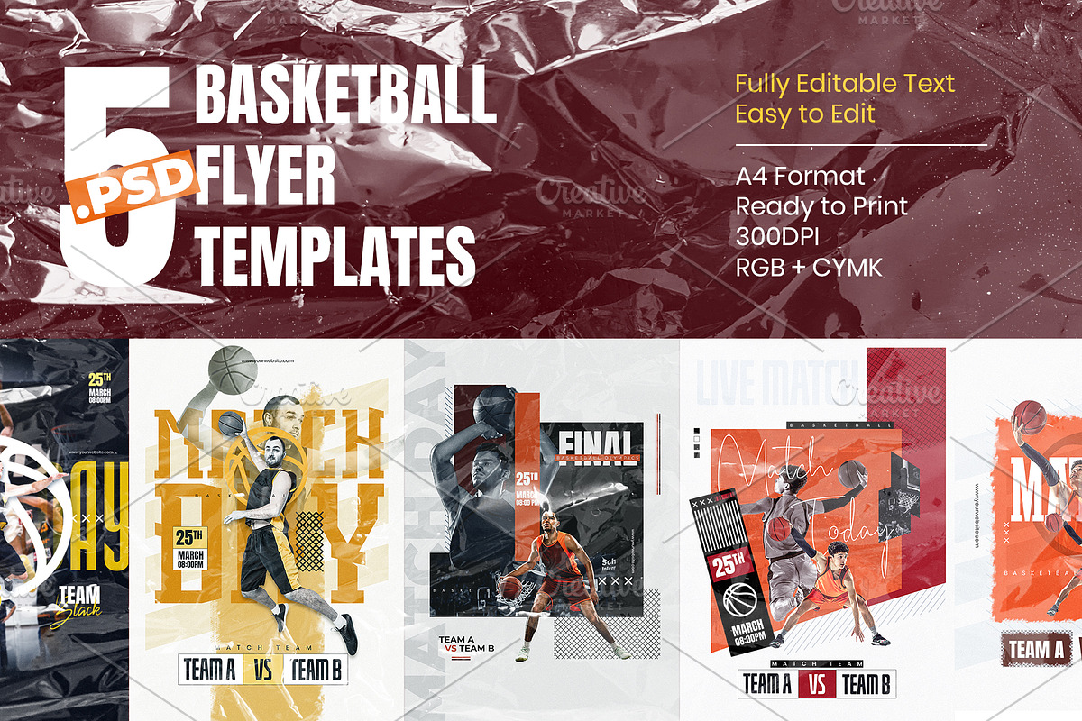 Bundle 5 Basketball Flyers Templates