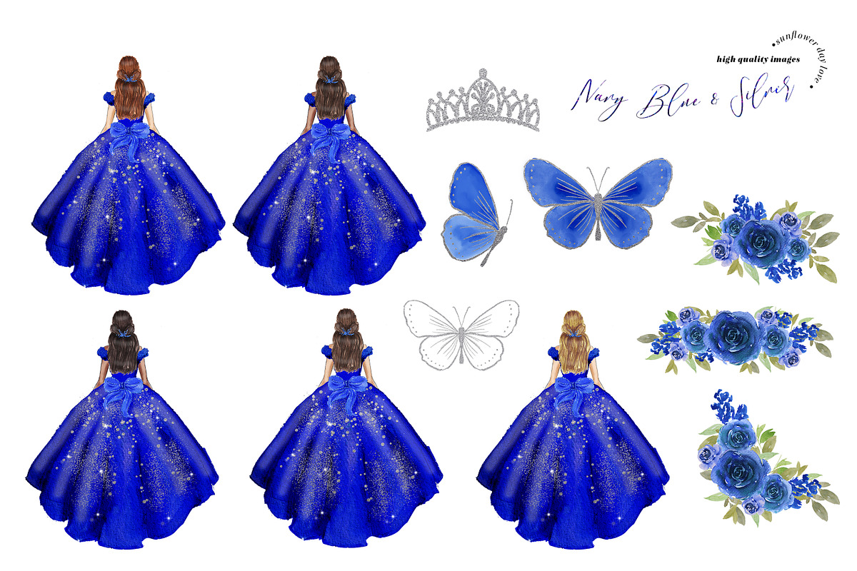Navy Blue Princess Dresses Clipart, a Graphic by Sunflower Day Love ...