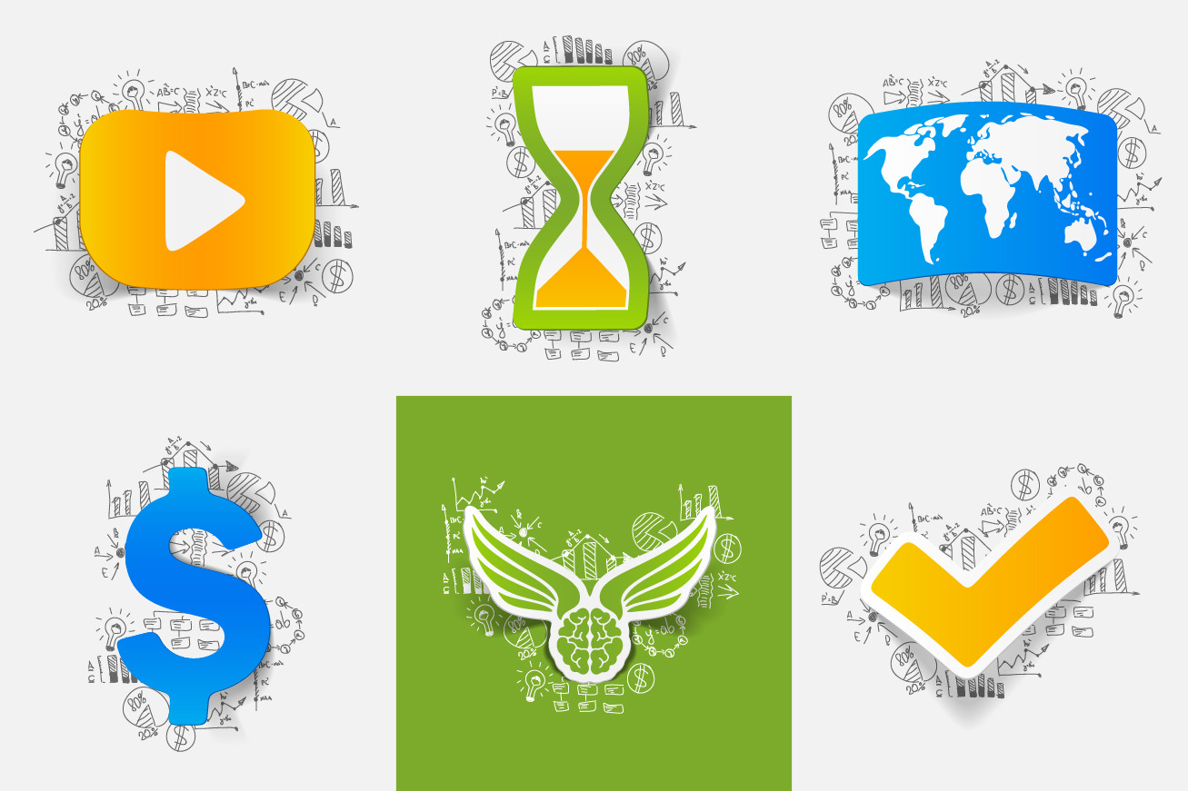 12 PAPER STICKERS-business formulas, a Technology Illustration by Palau