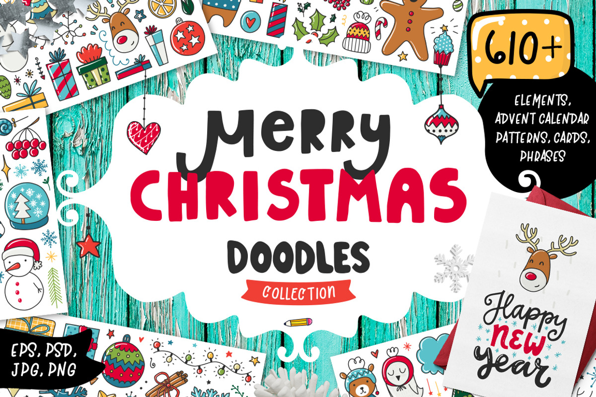 610+ Christmas Doodles - Clipart Set, a Decorative Illustration by ...
