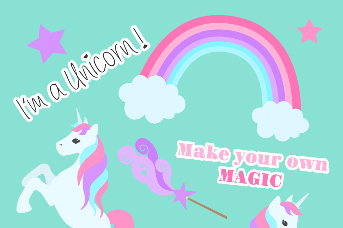 Unicorns and Rainbows ClipArt Set, an Illustration by Nagore Rodriguez ...