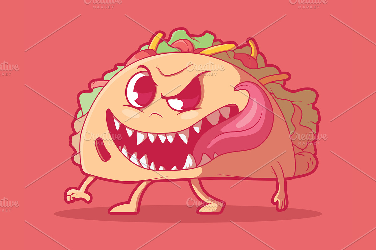 Taco Monster, a Food Illustration by pedrors | Creative Market