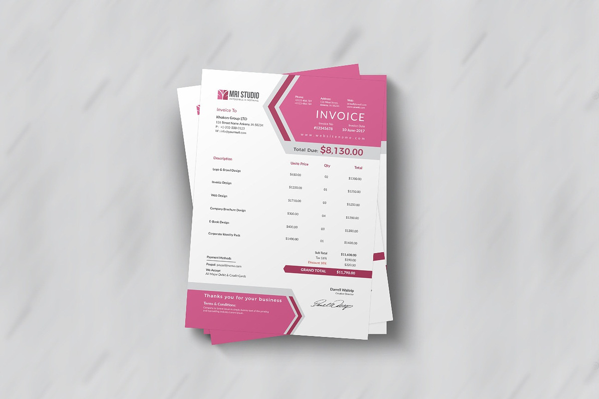 Creative Invoice Template, a Stationery Template by MRI STUDIO