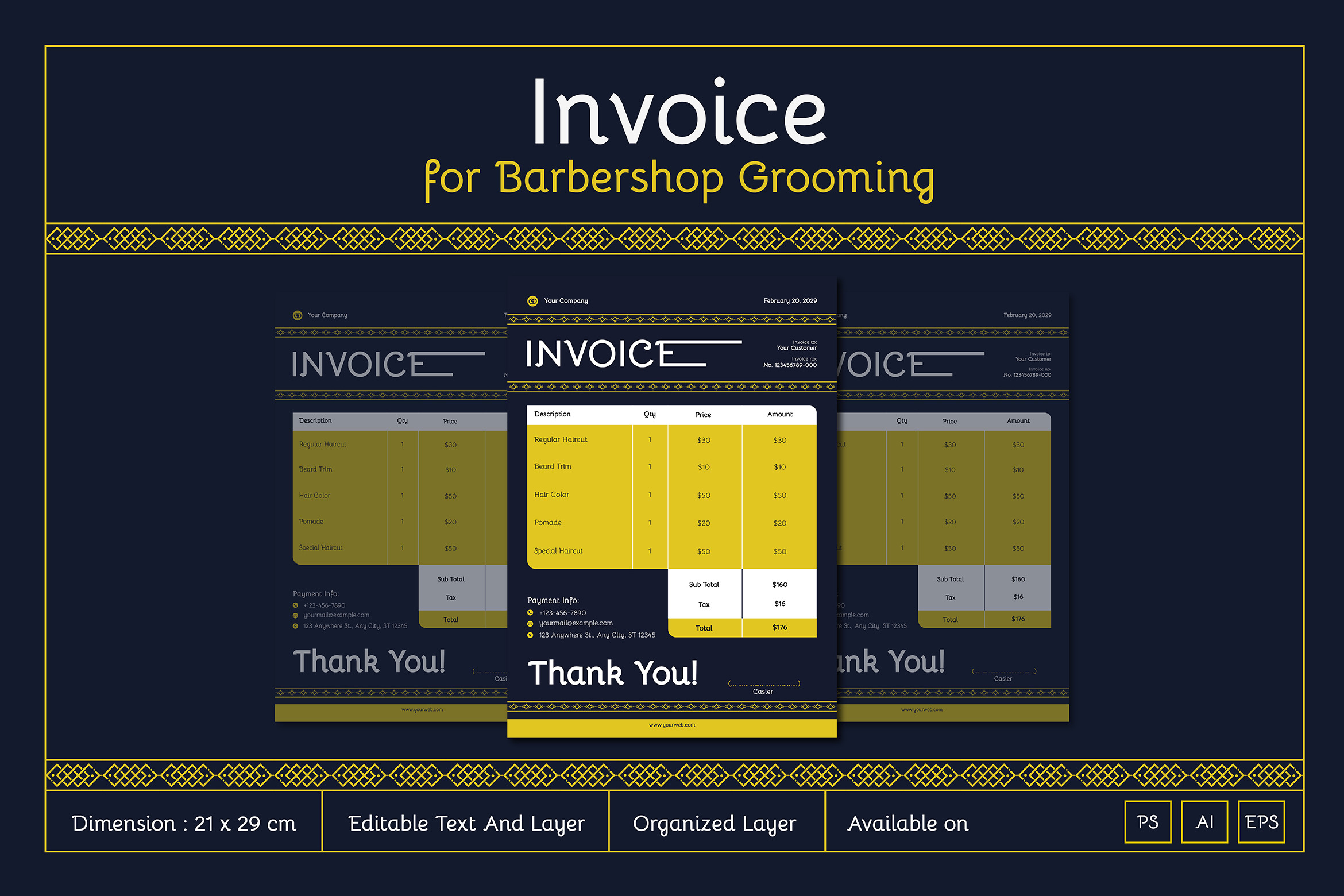 Barbershop Grooming - Invoice, a Print Template by Esensifiksi.studio