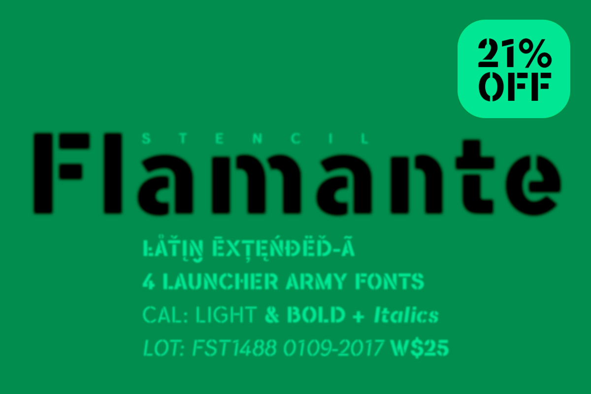 Flamante Stencil -4 fonts-, a Sans Serif Font by deFharo