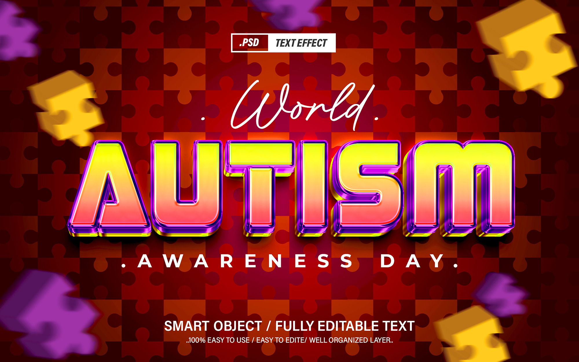 Autism editable 3D text effect style, a Layer Style Add-On by Md Jahidul99
