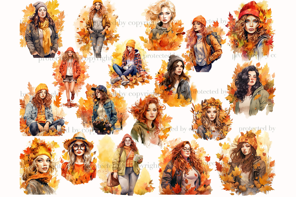 Watercolor Autumn Girl Clipart, a Person Illustration by GlamArtZhanna
