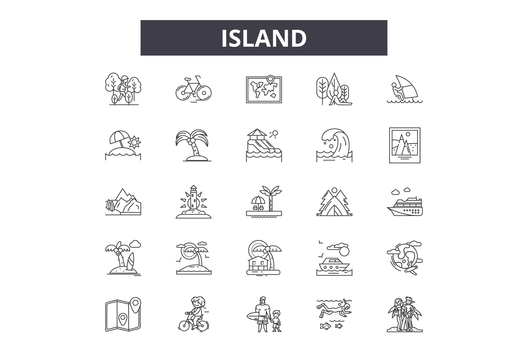 Island line icons, signs set, vector, an Object Graphic by urban icon