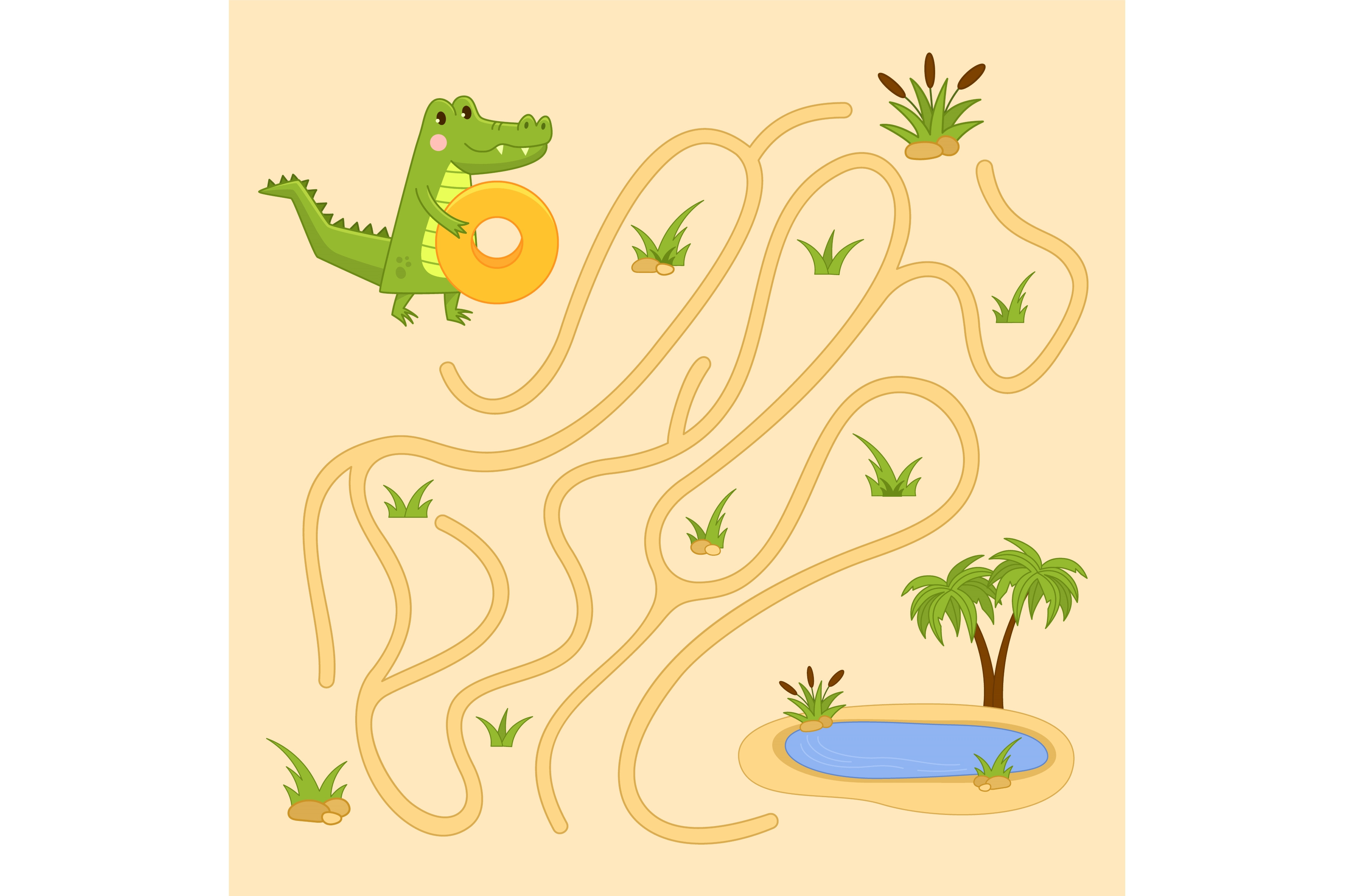 Crocodile maze. Labyrinth puzzle | Animal Illustrations ~ Creative Market