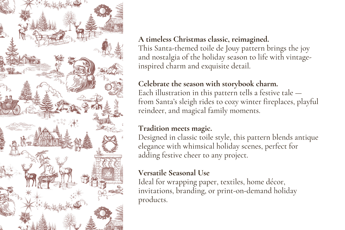 Santa Toile de Jouy Pattern, a Background Graphic by Hughes Studio