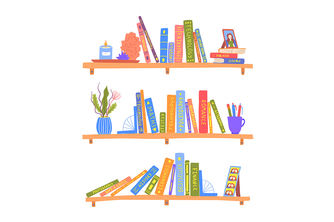 Bookshelves with Books Set. Vector, an Education Illustration by ...