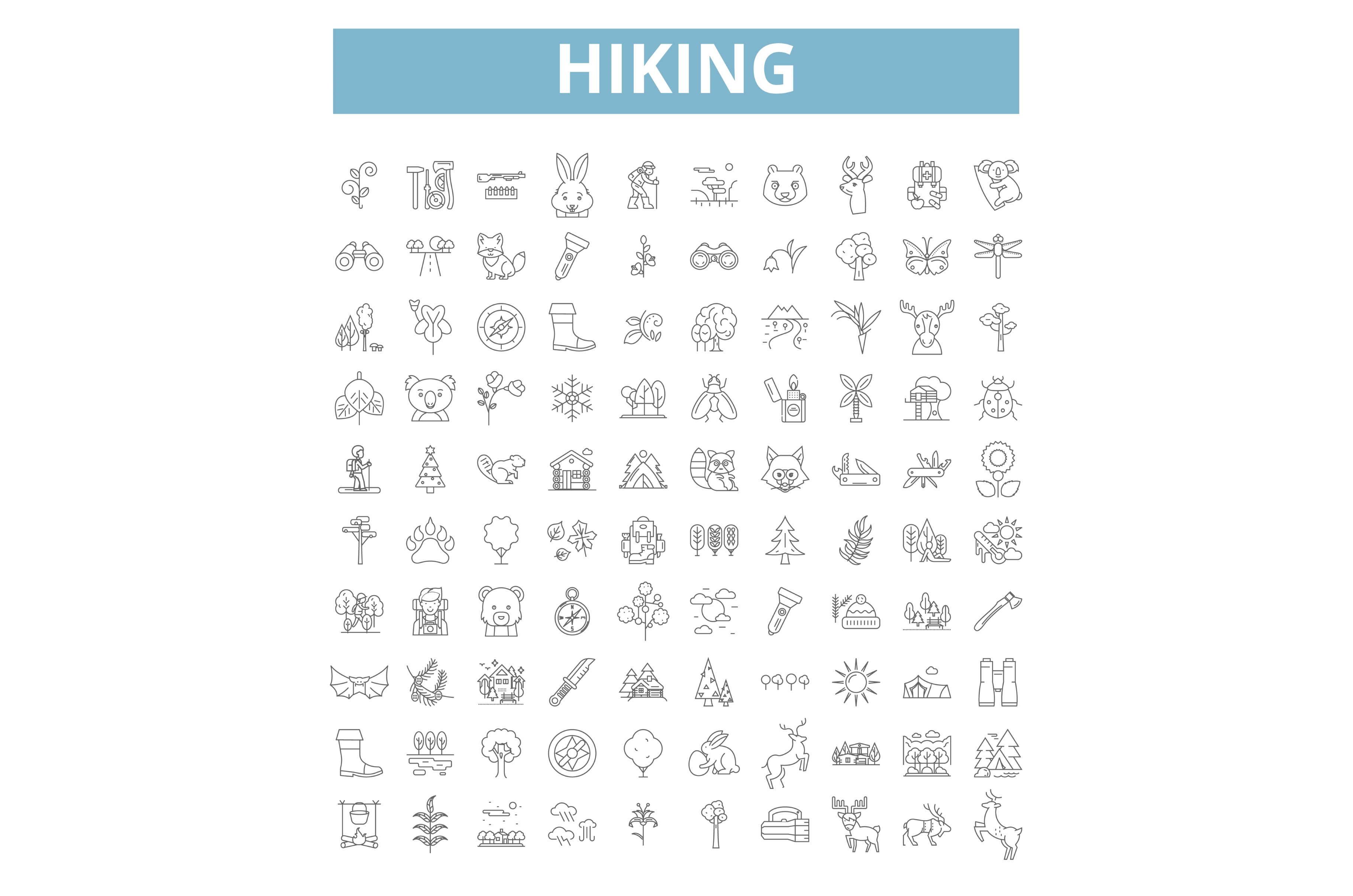 Hiking icons, line symbols, web, a Person Illustration by urban icon