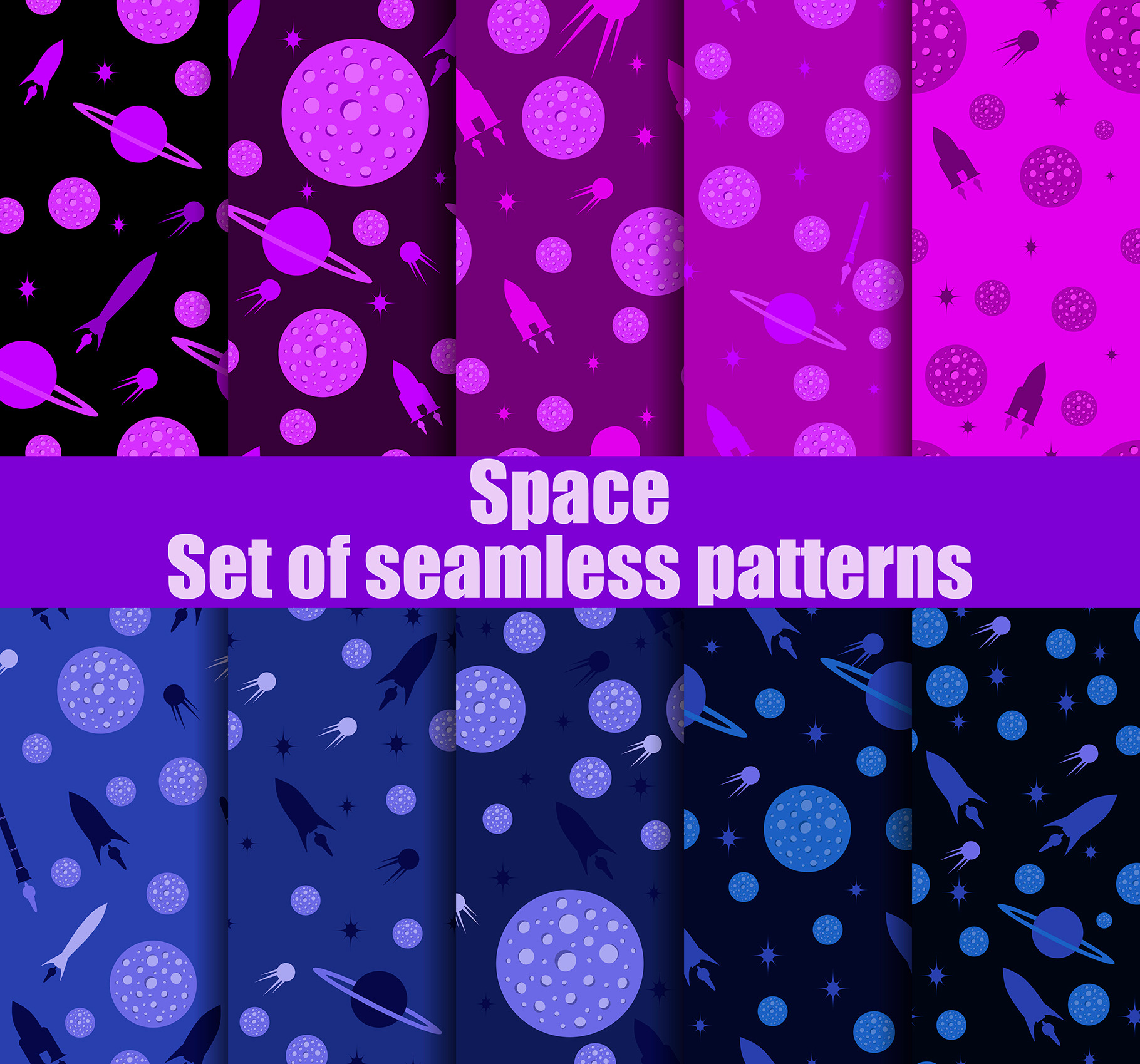 Space seamless pattern set, a Pattern Graphic by Andy Vinnikov