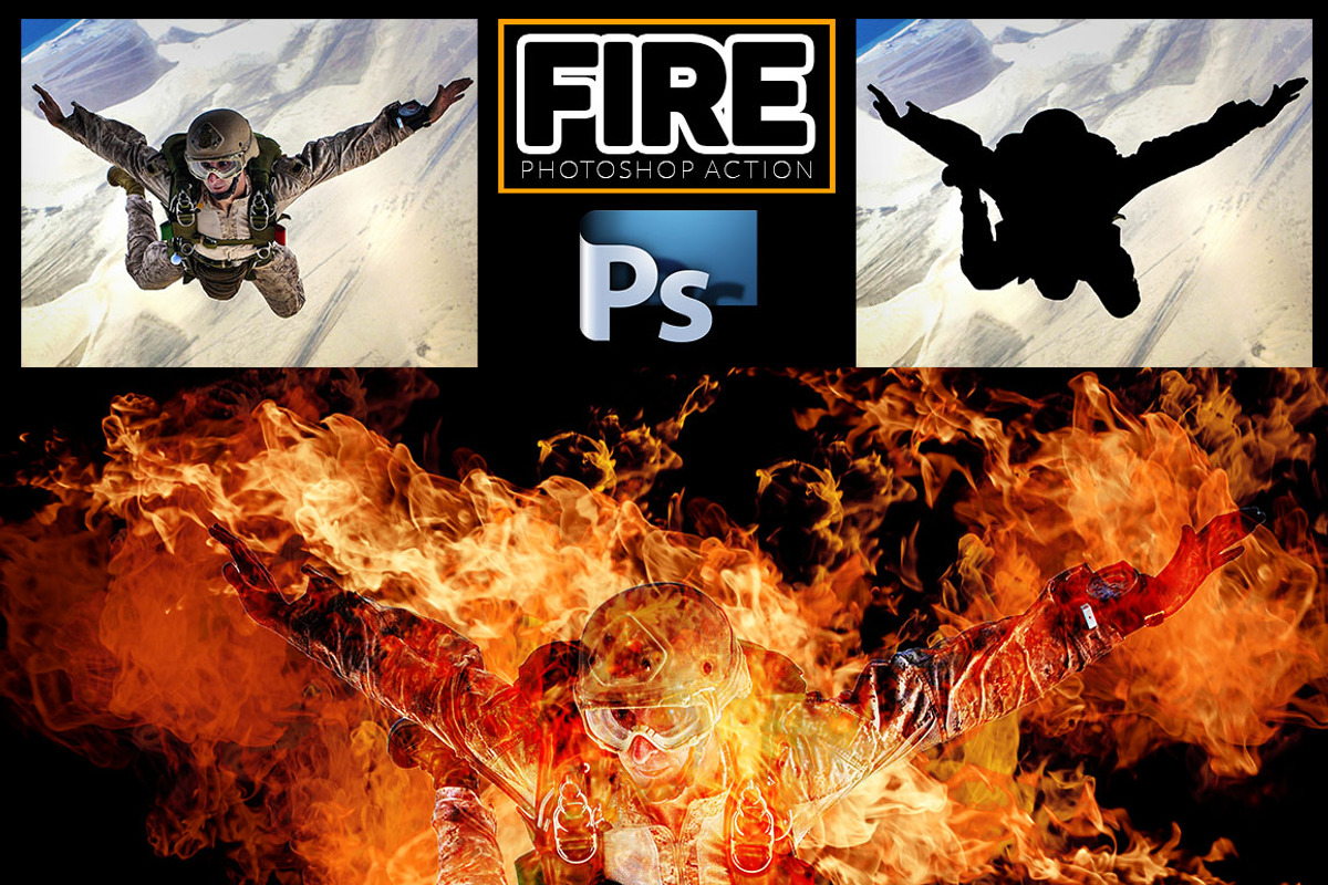 Realistic Fire Photoshop Action, an Action Add-On by designvillage