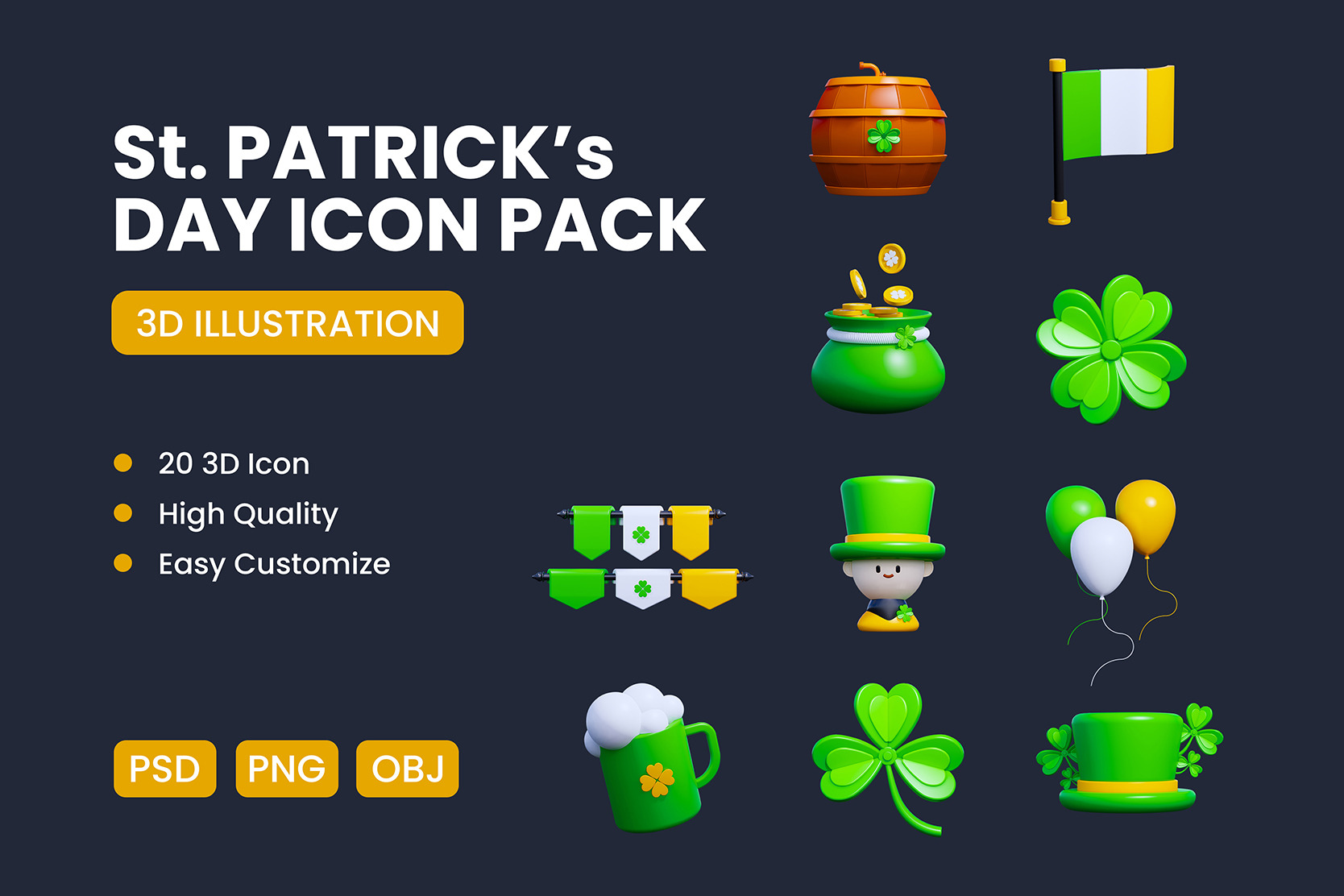 St. Patrick Day 3D Icon Pack, an Object 3D Model by deviapuspitasari2