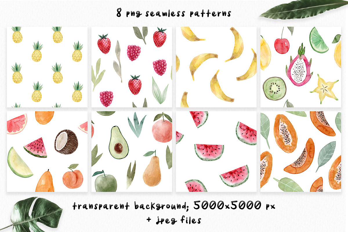 Watercolor Fruits. Patterns, Clipart, an Object Graphic by Slastick
