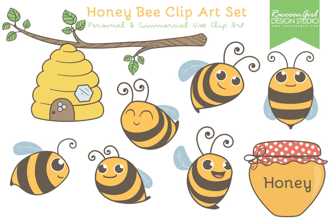 Honey Bee Clip Art Set, a Work Illustration by RaccoonGirl Design