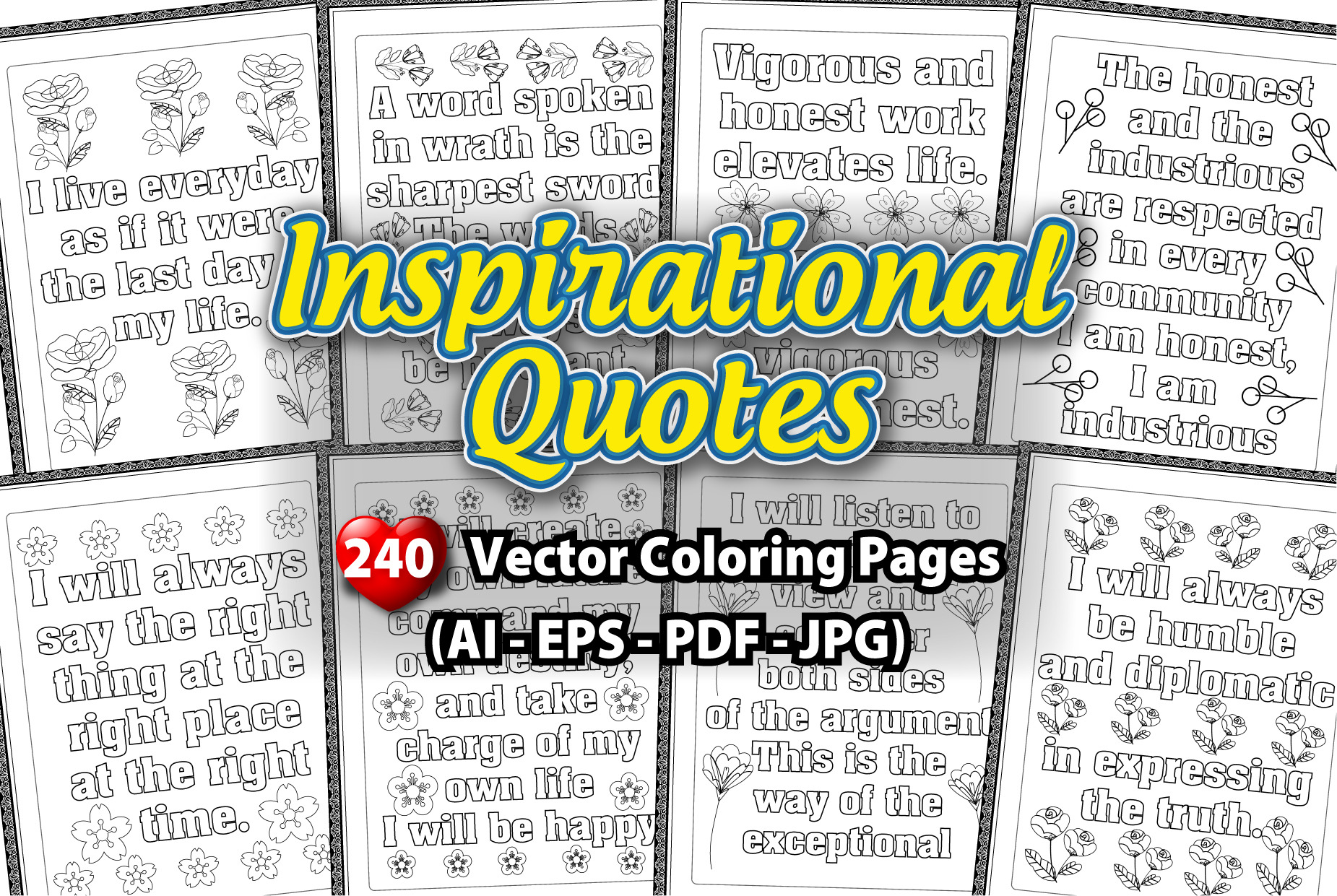 240 Inspirational Quotes Vector, a Work Illustration by Blue Digital Studio