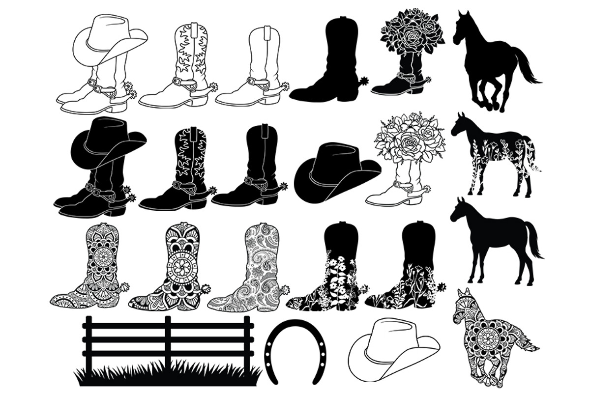 Cowboy Boot Bundle SVG, Western SVG., an Illustration by Doodle Cloud ...