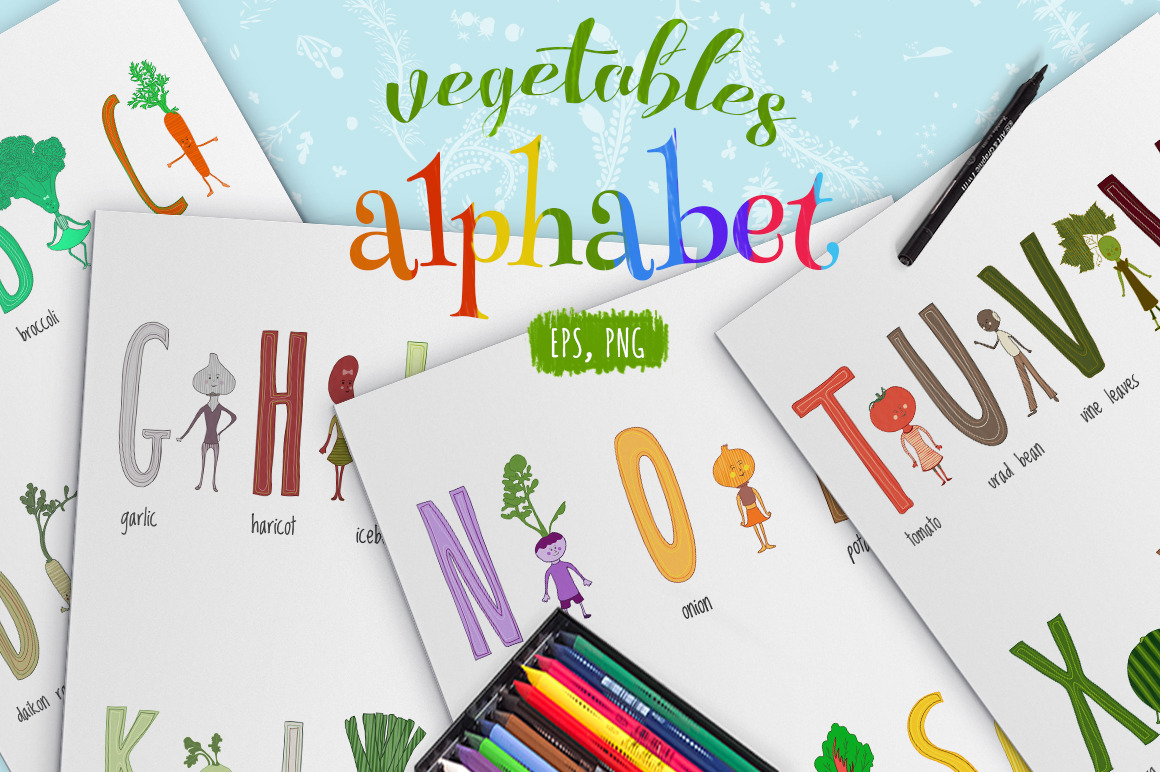 Vegetables alphabet, an Education Illustration by kateja | Creative Market