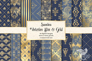 Victorian Blue & Gold Digital Paper, a Pattern Graphic by Digital Curio
