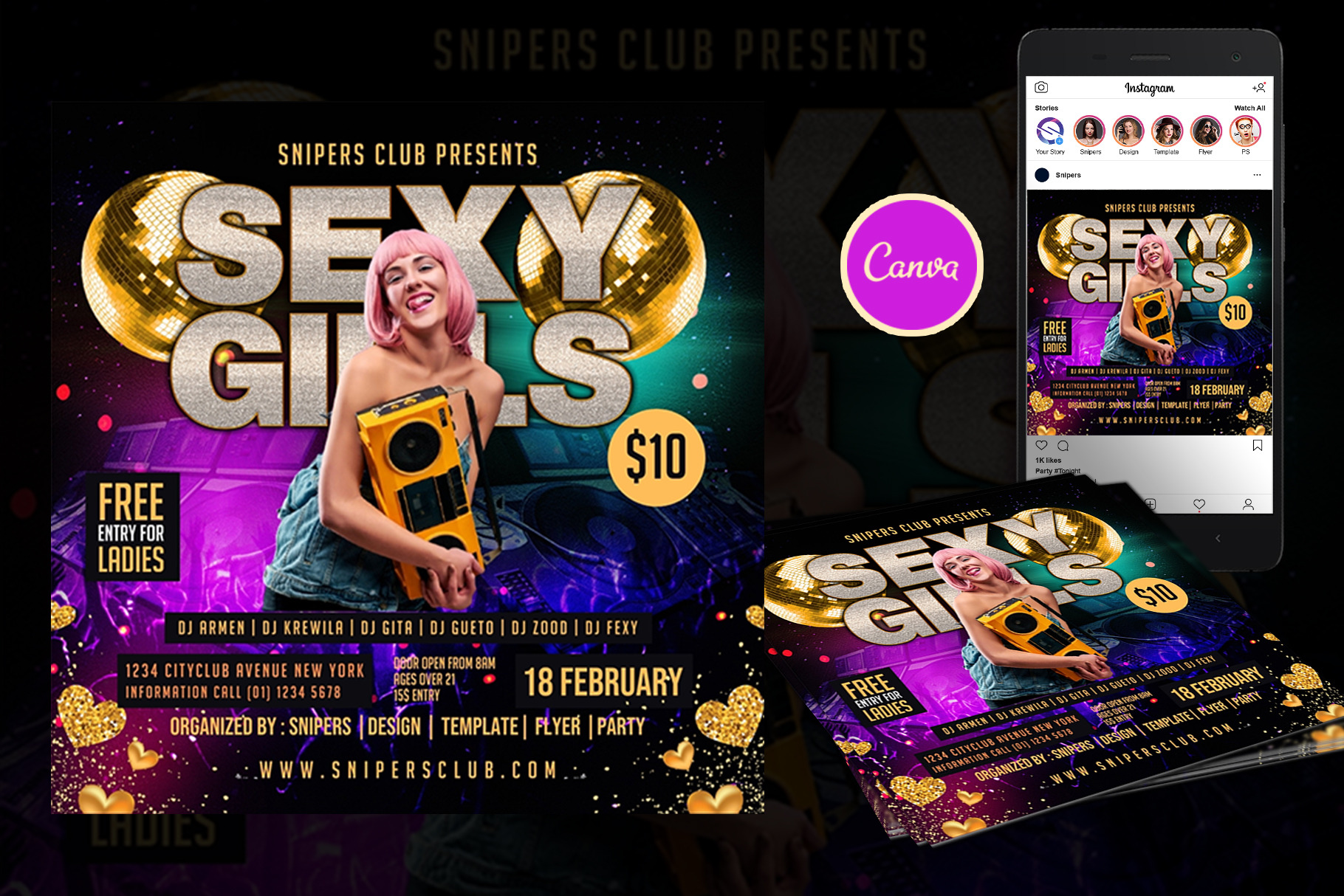 Sexy Girls Flyer Canva Template, a Flyer Template by DreamColor ...