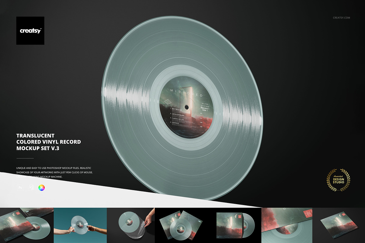 Translucent Vinyl Record Mockup Set, a Packaging Mockup by creatsy5