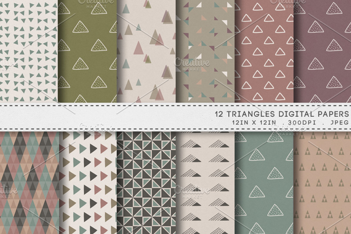 12 Triangles Retro Digital Papers, a Pattern Graphic by AzmariDigitals ...