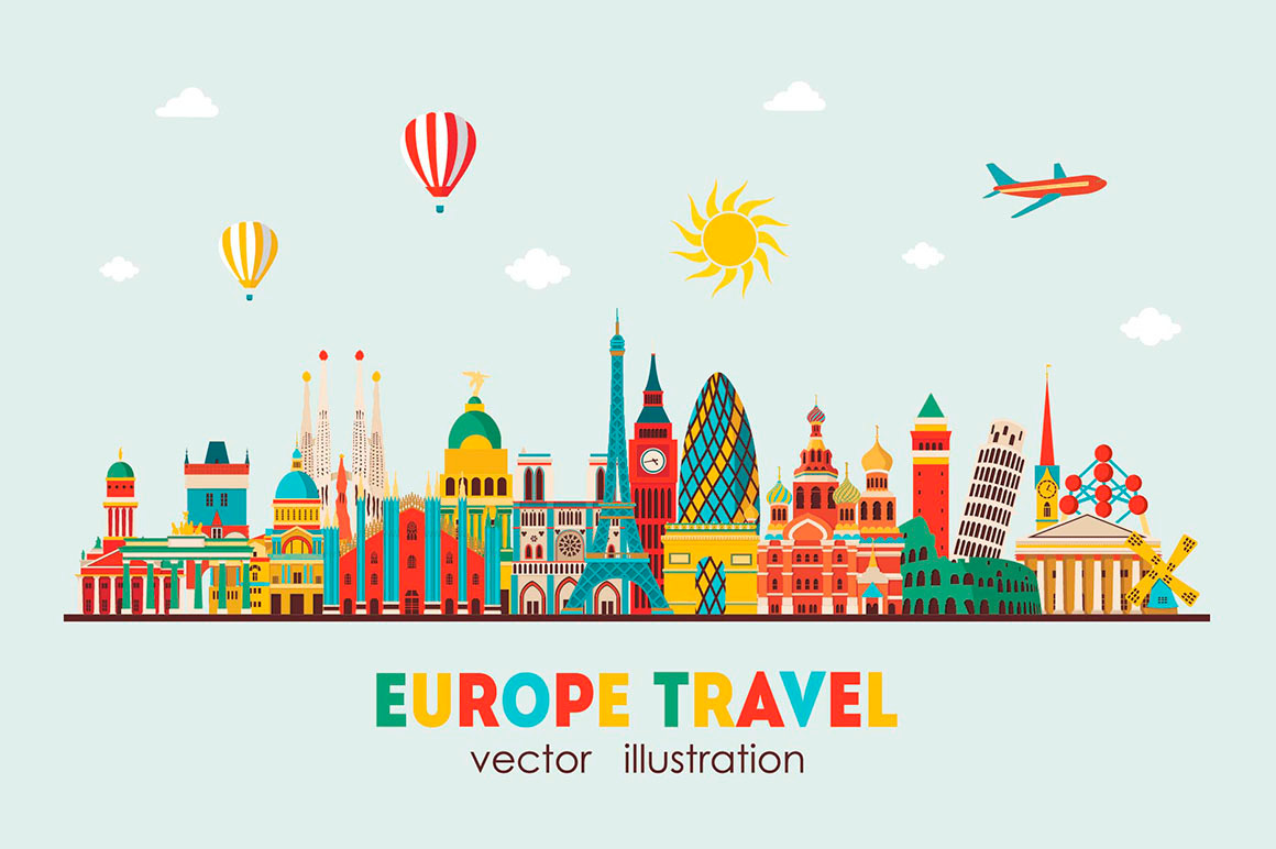 Europe skyline detailed silhouette., a Work Illustration by LisaKolbasa