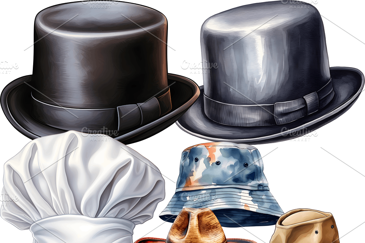 Watercolor Hats Clipart, an Object Graphic by ArtisticTimberStudio