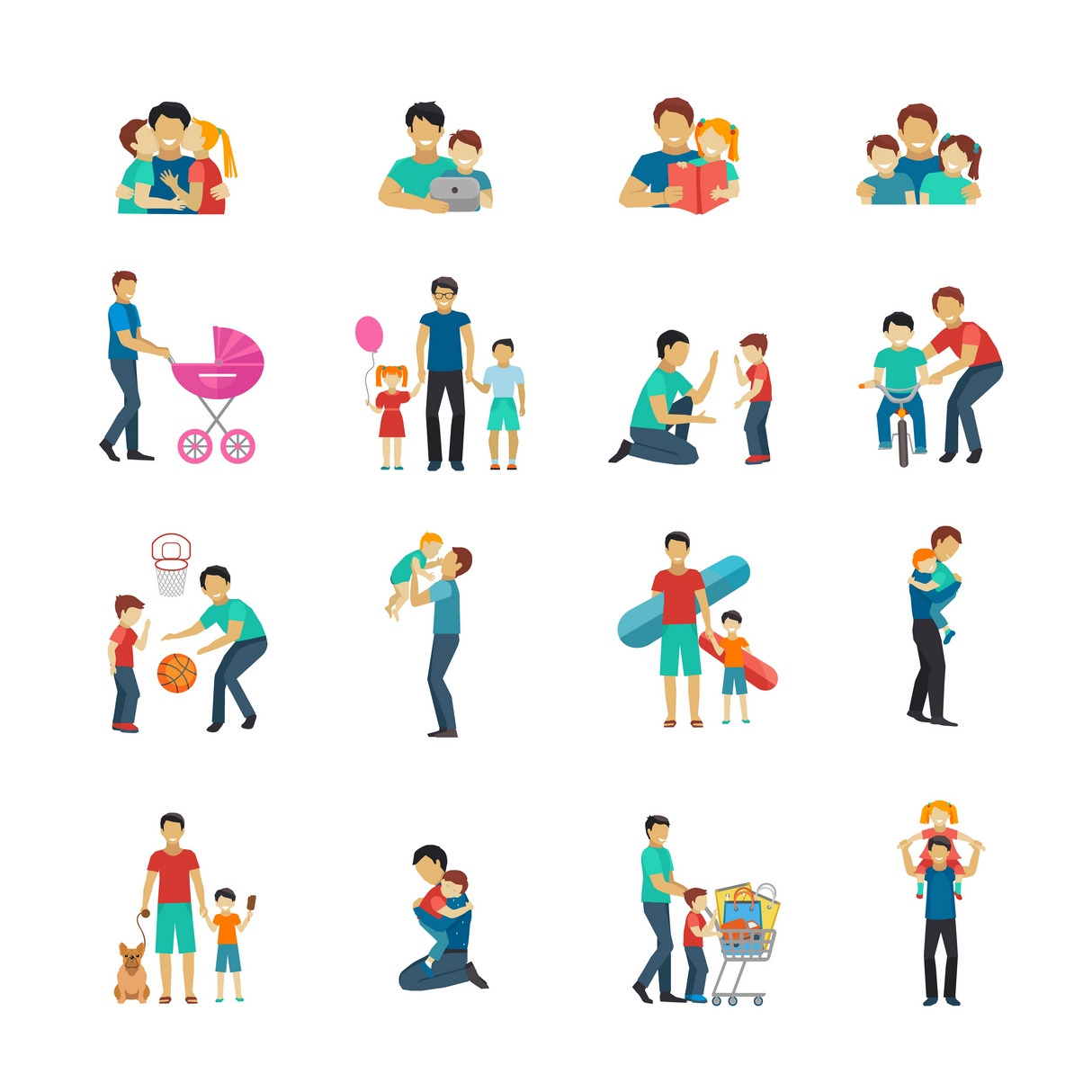 Fatherhood flat icons set, an Icon by Macrovector