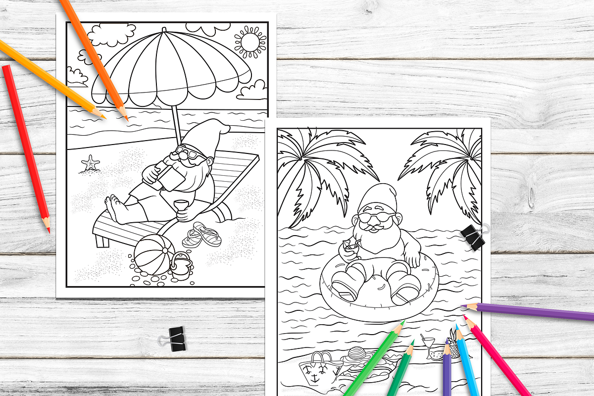 Beach Summer Gnome Coloring Book