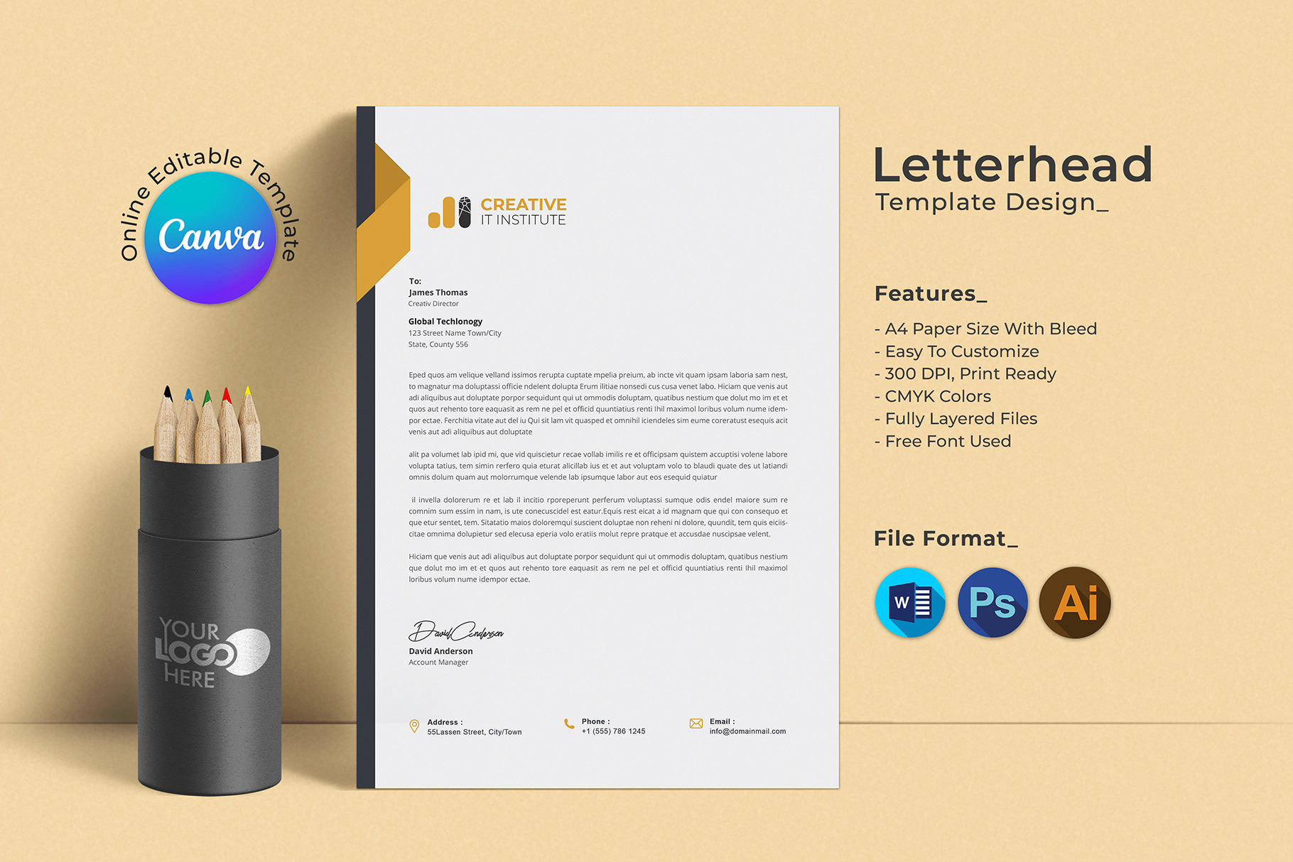 Modern Canva Letterhead Template | Creative Market