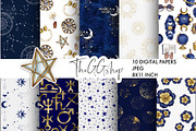 Moon & Stars Sky Digital Papers, a Stationery Template by The GG Shop