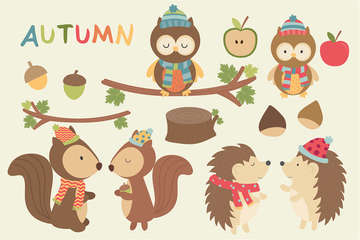Autumn woodland Clipart, an Animal Illustration by Poppymoondesign