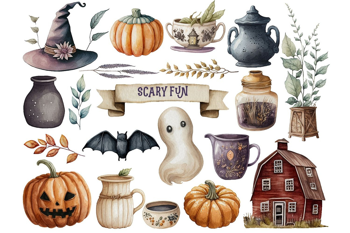 Cute Halloween Clipart Set, a Graphic by JBArt Clipart