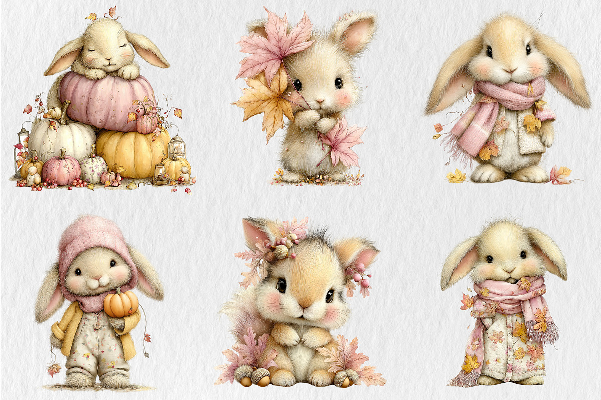 Whimsical Fall Autumn Bunny Clipart, a Seasonal Illustration by Rose Art