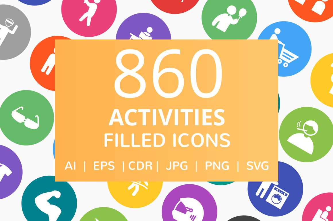 860 Activities Filled Round Icons, an Outline Icon by IconBunny
