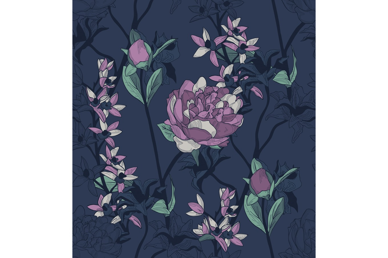 Twilight Flowers Pattern | Graphic Patterns ~ Creative Market