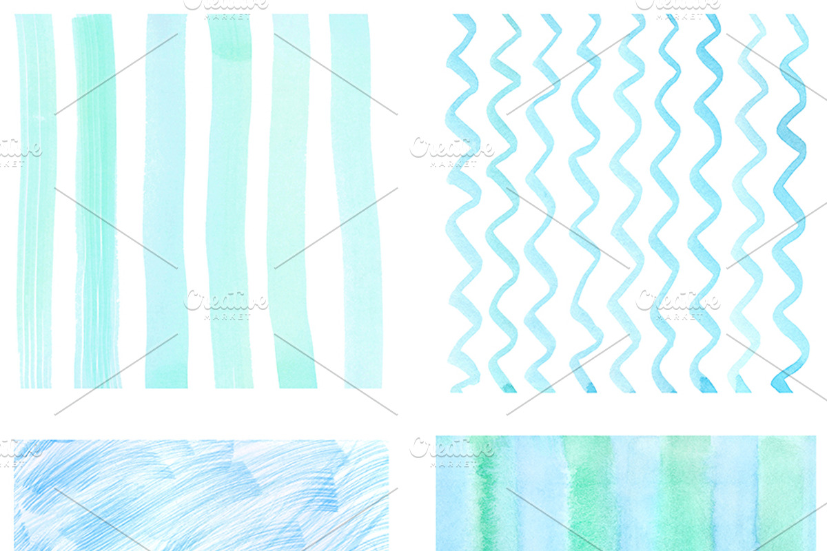 Mint & Blue Watercolor Digital Paper, a Texture Graphic by AqwaColor
