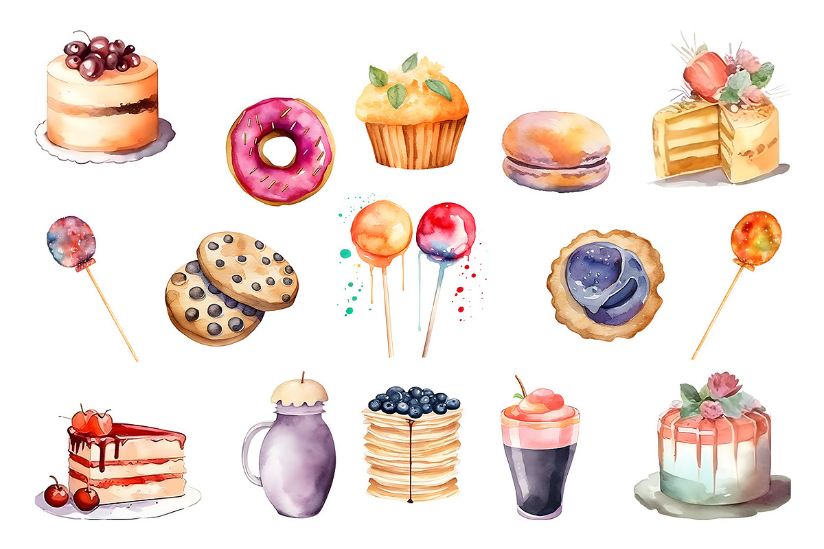 Watercolor Sweets Clipart, a Food Illustration by MuzaArtStudio ...