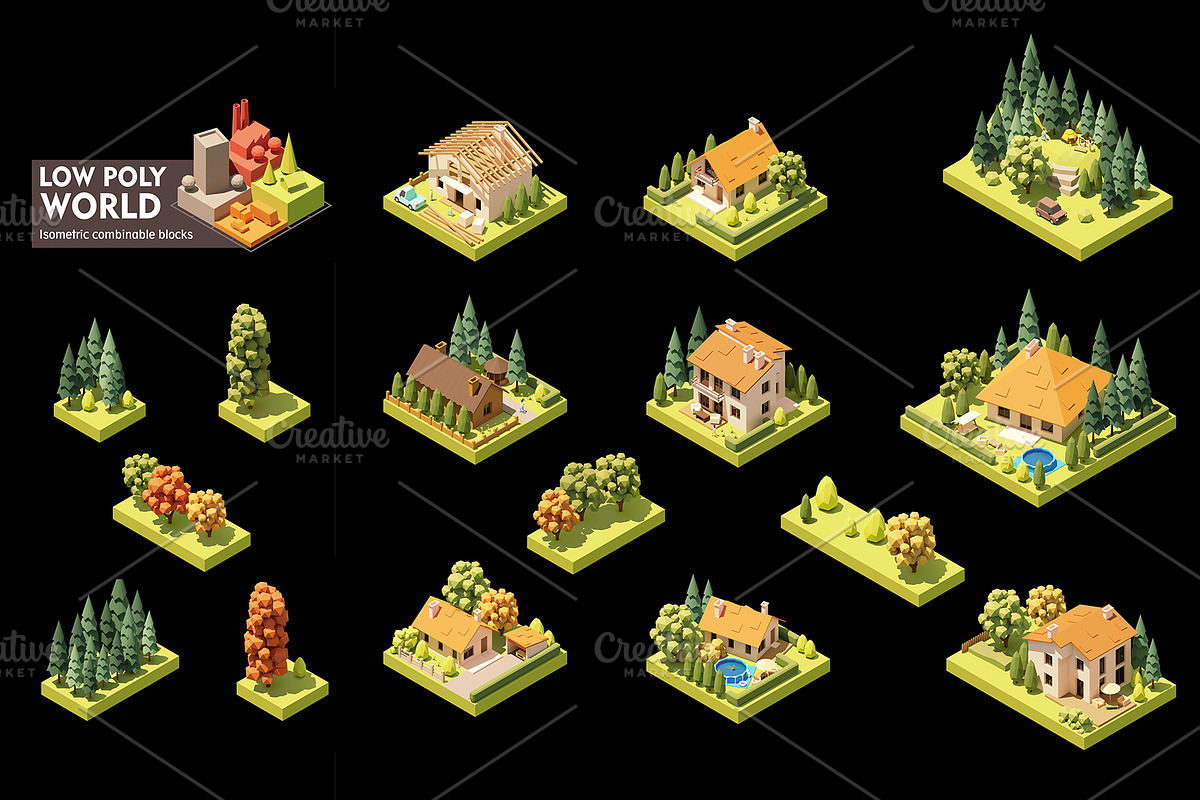 Vector isometric world map elements