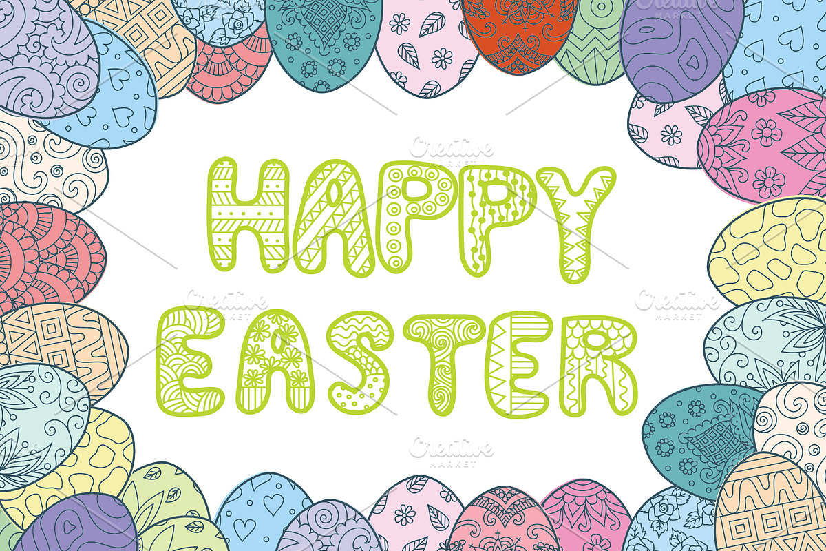 Happy Easter coloring page, an Object Graphic by Somjai King