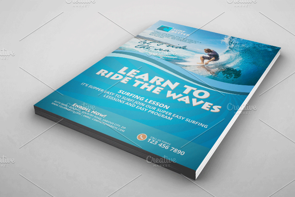 Surfing Lesson Flyer, a Flyer Template by PSDPixel